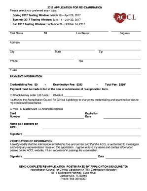 Fillable Online 2017 APPLICATION FOR RE-EXAMINATION Fax Email Print ...