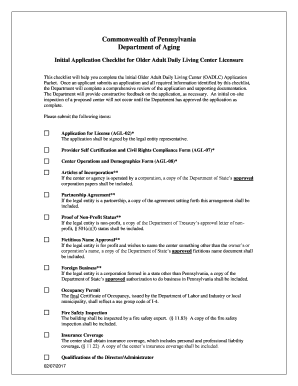 Fillable Online Initial Application Checklist for Older Adult Daily ...