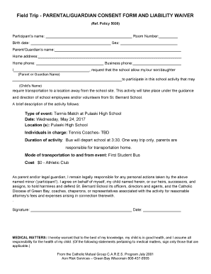 Fillable Online Field Trip - PARENTAL/GUARDIAN CONSENT FORM AND ...