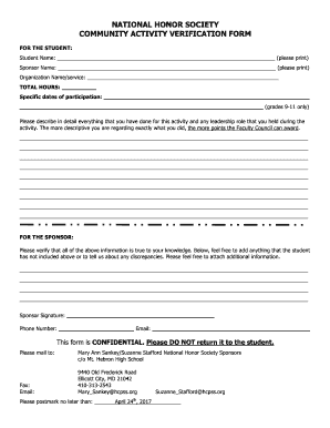 Fillable Online mhhs hcpss COMMUNITY ACTIVITY VERIFICATION FORM Fax ...