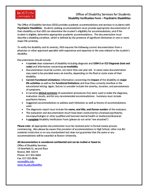 Fillable Online Disability Verification Form Psychiatric Disabilities ...