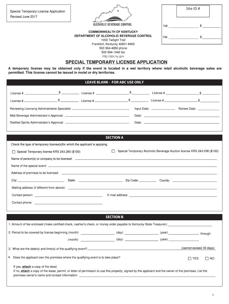 Fillable Online Special Temporary License Application Fax Email Print ...