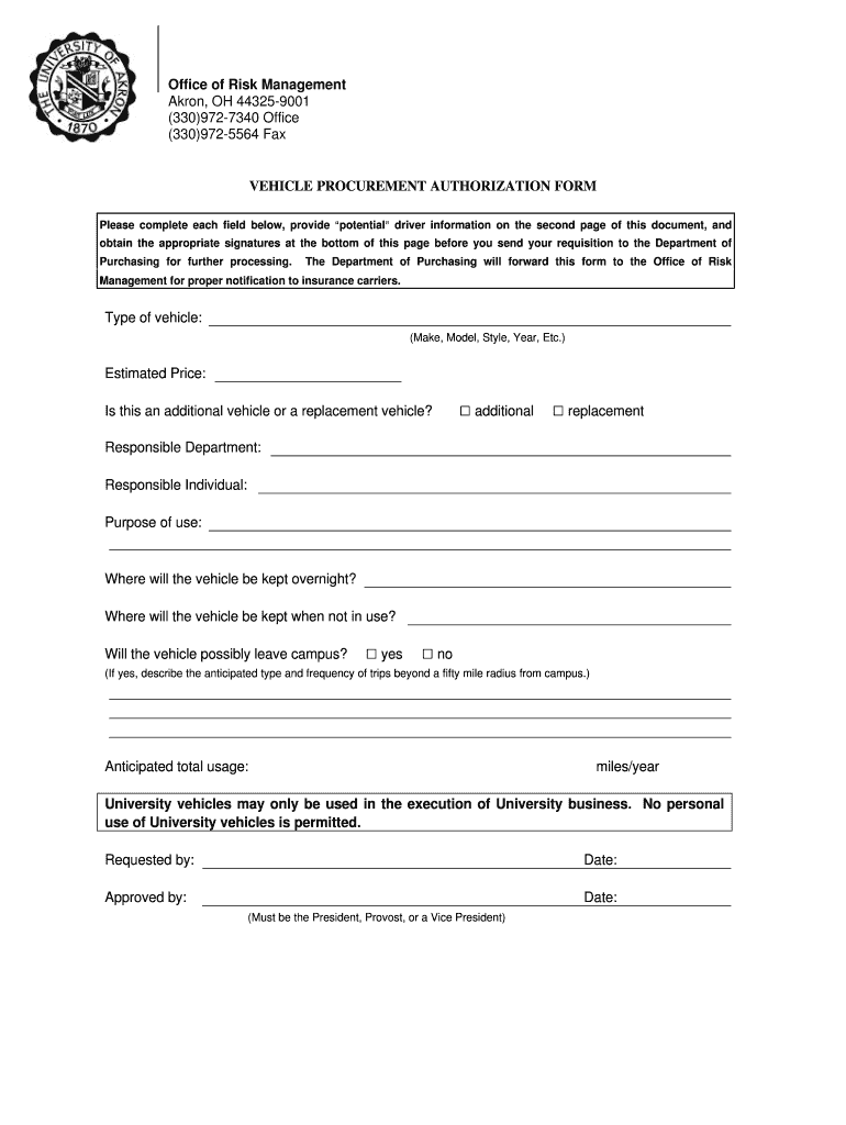 Fillable Online VEHICLE PROCUREMENT AUTHORIZATION FORM Fax Email Print ...