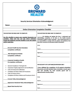 Fillable Online Security Services Orientation Acknowledgment Fax Email ...