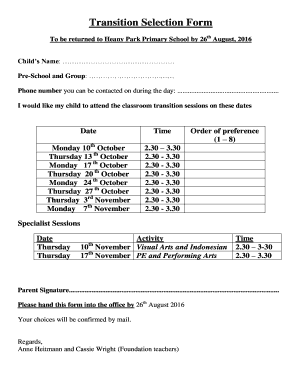Fillable Online Transition Selection Form Fax Email Print - pdfFiller