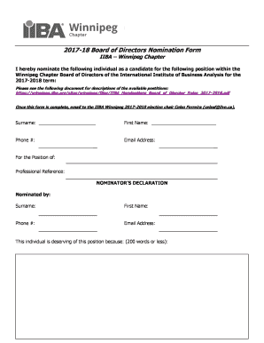 Fillable Online 2017-18 Board of Directors Nomination Form Fax Email ...