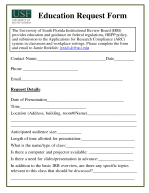 Fillable Online USF IRB Classroom Request Form Fax Email Print - pdfFiller