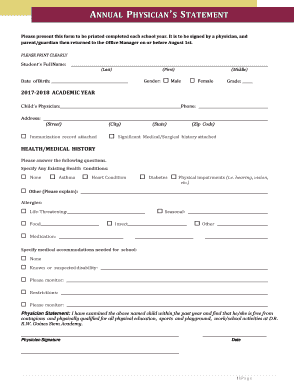 Fillable Online ANNUAL PHYSICIANS STATEMENT Fax Email Print - pdfFiller