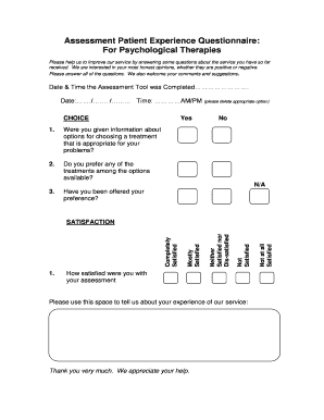 Fillable Online Assessment Patient Experience Questionnaire: Fax Email ...