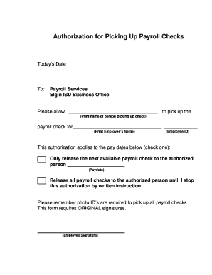 Fillable Online Authorization for Picking Up Payroll Checks Fax Email ...