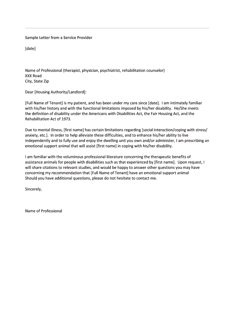 Fillable Online Sample Letter from a Service Provider Fax Email Print ...