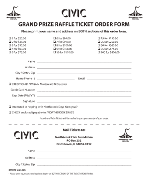 Fillable Online GRAND PRIZE RAFFLE TICKET ORDER FORM Fax Email Print - pdfFiller