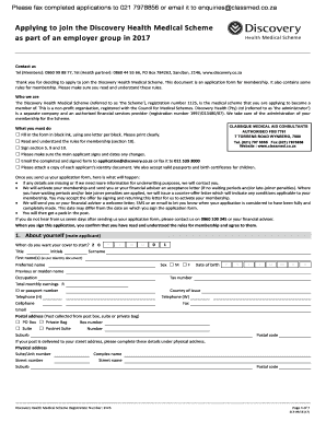 Fillable Online Applying to join the Discovery Health Medical Scheme ...