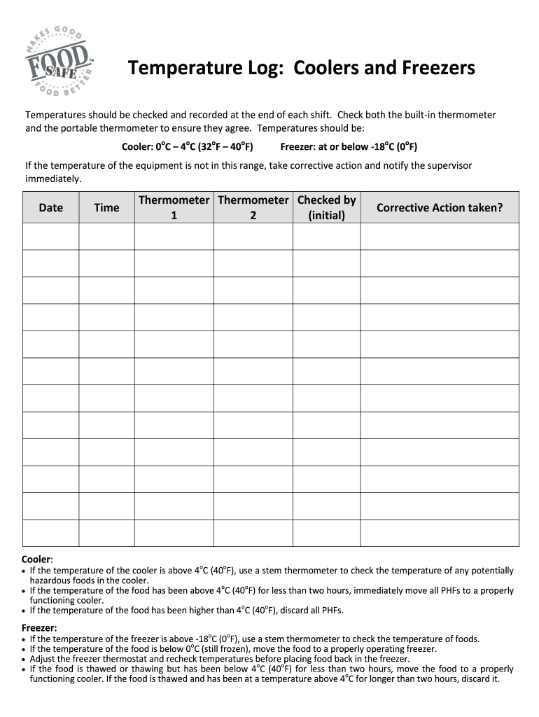 Fillable Online Temperature Log: Coolers and Freezers Fax Email Print ...