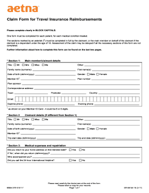 Fillable Online Claim Form for Travel Insurance Reimbursements Fax ...