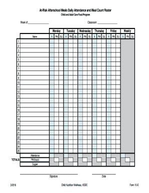 Fillable Online At-Risk Afterschool Meals Daily Attendance and Meal ...