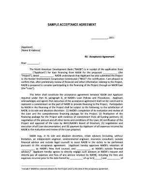 Fillable Online SAMPLE ACCEPTANCE AGREEMENT Fax Email Print - pdfFiller