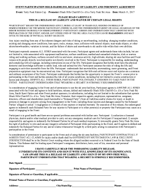 Fillable Online EVENT PARTICIPATION HOLD-HARMLESS, RELEASE OF LIABILITY ...