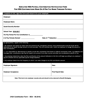Fillable Online EMPLOYEE HSA PAYROLL CONTRIBUTION NOTIFICATION FORM Fax ...