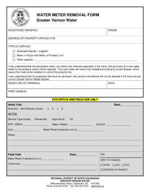 Fillable Online WATER METER REMOVAL FORM Fax Email Print - pdfFiller
