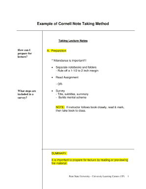 Fillable Online Example of Cornell Note Taking Method Fax Email Print ...