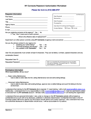 Fillable Online NY Connects Password Authorization Worksheet Fax Email Print - pdfFiller