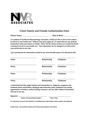 Fillable Online Clinic Family and Friends Authorization Form Fax Email ...