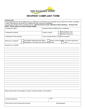 Fillable Online RECIPIENT COMPLAINT FORM Fax Email Print - pdfFiller