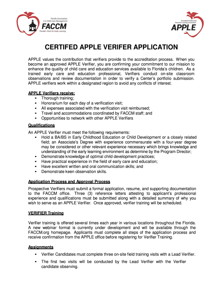 Fillable Online CERTIFED APPLE VERIFER APPLICATION Fax Email Print ...