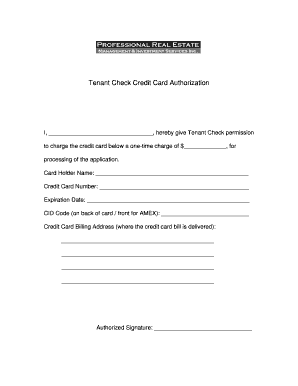 Fillable Online Tenant Check Credit Card Authorization Fax Email Print ...