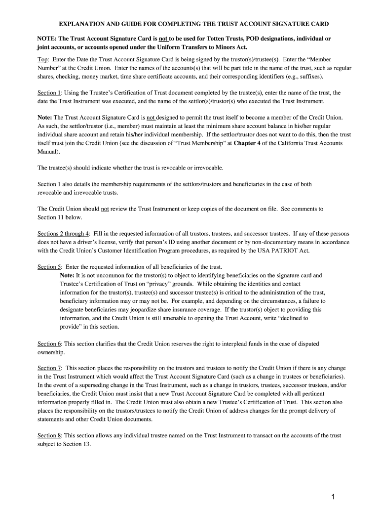 Fillable Online EXPLANATION AND GUIDE FOR COMPLETING THE TRUST ACCOUNT ...