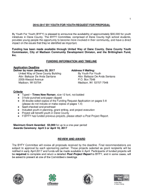 Fillable Online 2016-2017 BY YOUTH FOR YOUTH REQUEST FOR PROPOSAL Fax ...
