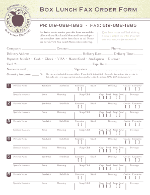 Fillable Online Box Lunch Fax Order Form Fax Email Print - pdfFiller