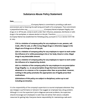 Fillable Online Substance Abuse Policy Statement Fax Email Print ...
