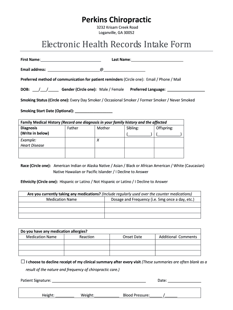 Fillable Online Perkins Chiropractic Fax Email Print - pdfFiller
