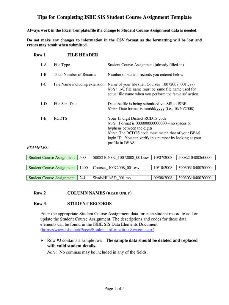 Fillable Online Tips for Completing ISBE SIS Student Course Assignment ...