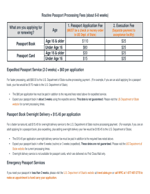 Fillable Online Routine Passport Processing Fees (about 6-8 weeks) Fax ...