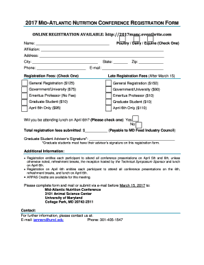 Fillable Online ansc umd 2017 MID-ATLANTIC NUTRITION CONFERENCE ...