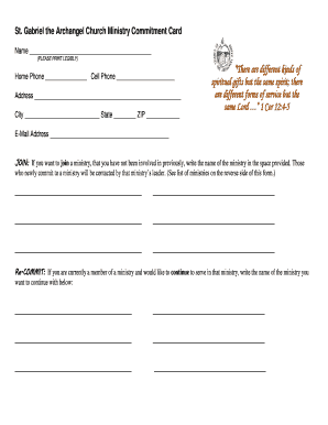 Fillable Online Gabriel the Archangel Church Ministry Commitment Card ...