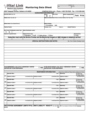 Fillable Online Monitoring Data Sheet Fax Email Print - pdfFiller