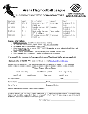 Fillable Online Arena Flag Football League Fax Email Print - pdfFiller