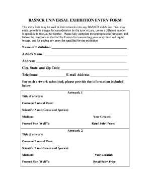 Fillable Online BASNCR UNIVERSAL EXHIBITION ENTRY FORM Fax Email Print ...