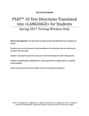 Fillable Online PSAT 10 Test Directions for Translation into Student ...