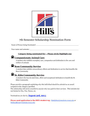Fillable Online medical rossu 7th Semester Scholarship Nomination Form Fax Email Print - pdfFiller