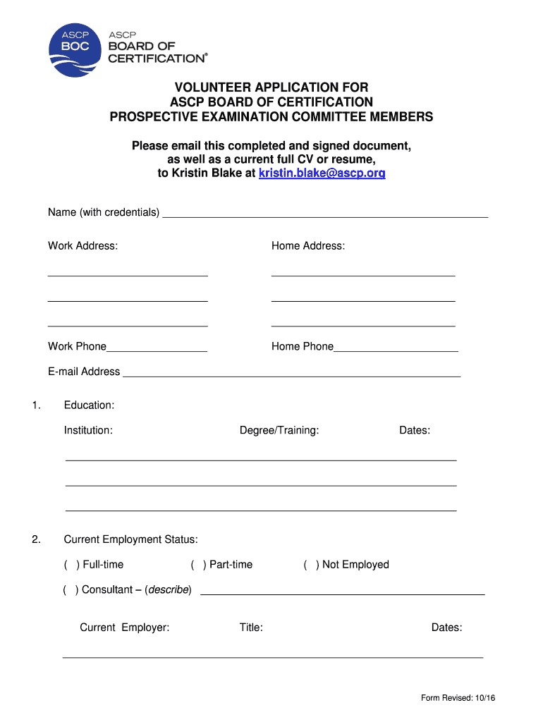 Fillable Online ASCP BOARD OF CERTIFICATION Fax Email Print - pdfFiller