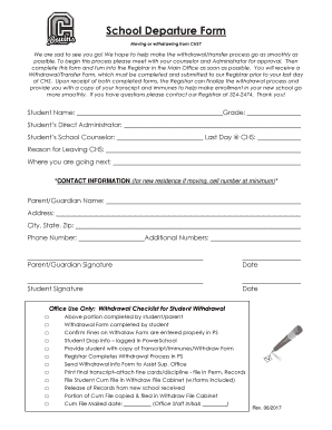 Fillable Online chs helenaschools School Departure Form Fax Email Print ...