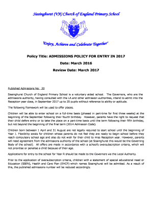 Fillable Online Policy Title: ADMISSIONS POLICY FOR ENTRY IN 2017 Fax ...