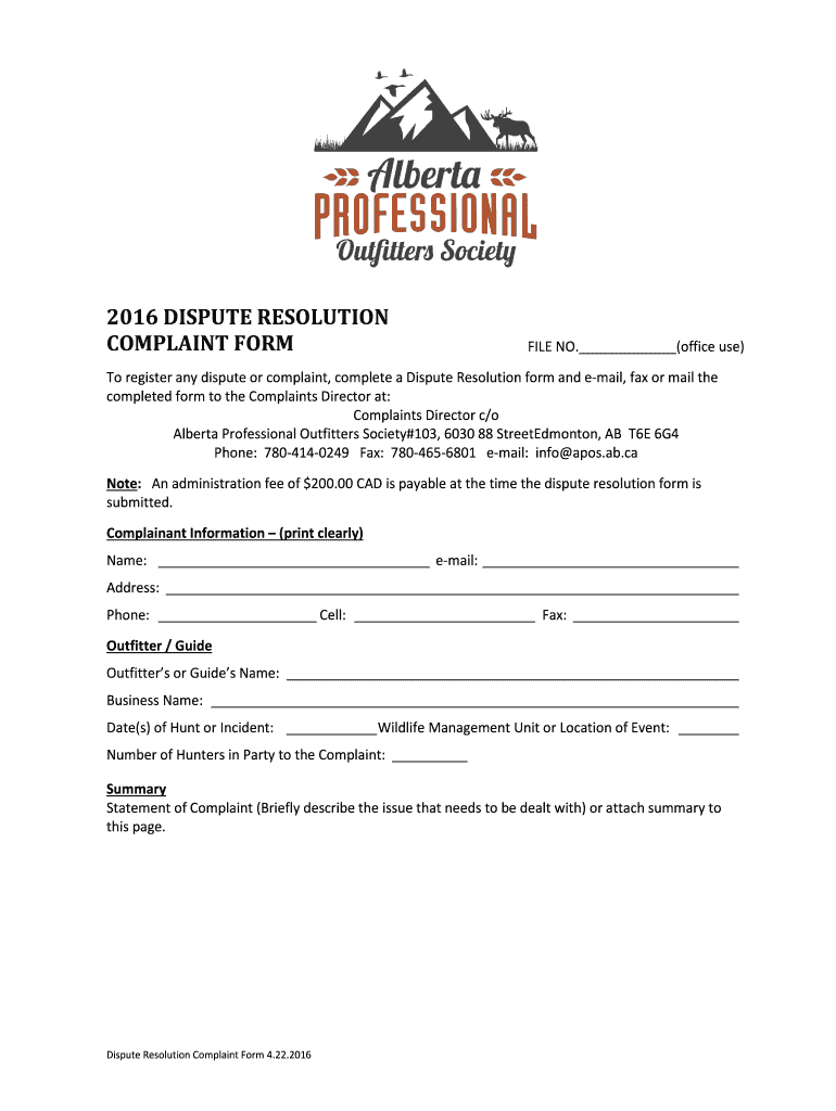 Fillable Online To register any dispute or complaint, complete a ...