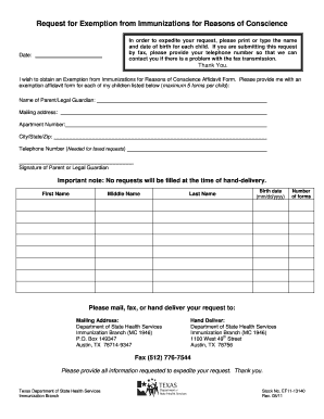 Fillable Online Request for Exemption from Immunizations for Reasons of ...
