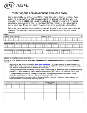 Fillable Online TOEFL SCORE REINSTATEMENT REQUEST FORM Fax Email Print ...